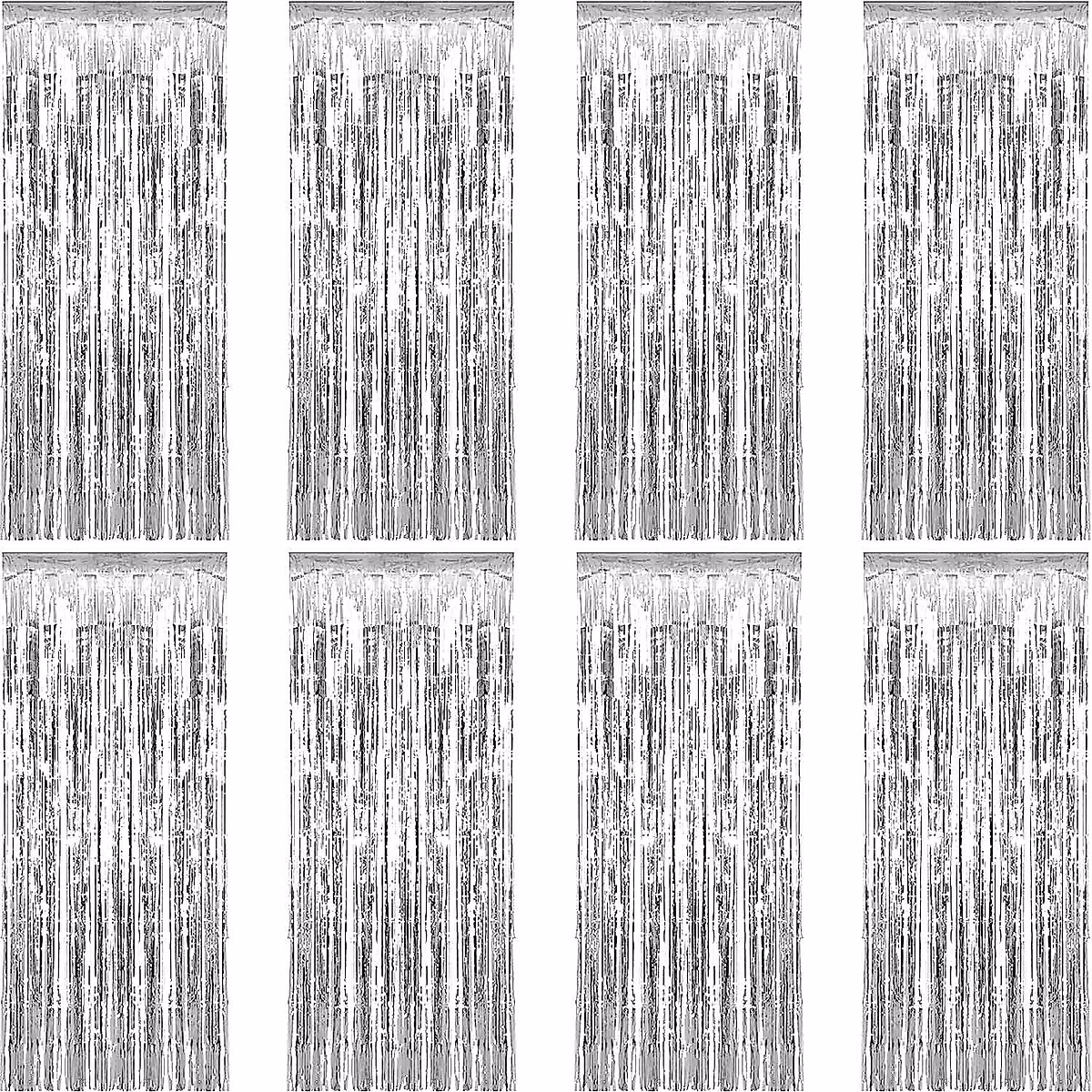 Sumind 8 Pack Foil Curtains Fringe Curtains Tinsel Backdrop Metallic Curtains for Birthday Wedding Party Photo Booth Decorations (Silver)