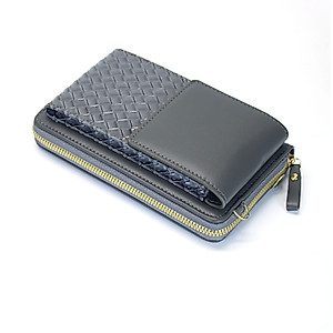 Small Crossbody Bag Phone Purse Handbag Card Zip Wallet Case Woven Leather Casual Daypack Satchel for Women(Morandi Grey)