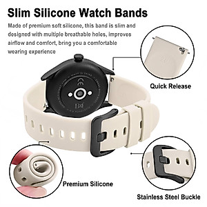 BISONSTRAP Silicone Watch Bands, Slim Watch Straps with Quick Release, 20mm, Ivory (Beige) with Black Buckle