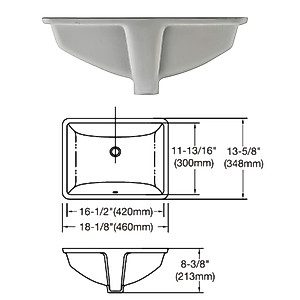 MEJE #202H -18 Inch Vessel Sink Rectangle Undermount Bathroom Sink Lavatory Vanity Ceramic, White