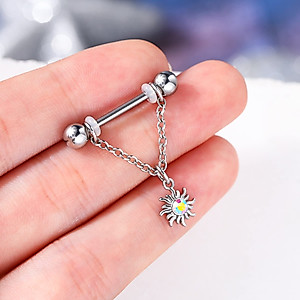 CM Crareesi Mania Nipple Rings for Women 14G Nipple Ring 316L Stainless Steel Nipple Piercing Jewelry Dangle Nipple Rings AB CZ Nipple Shield Rings