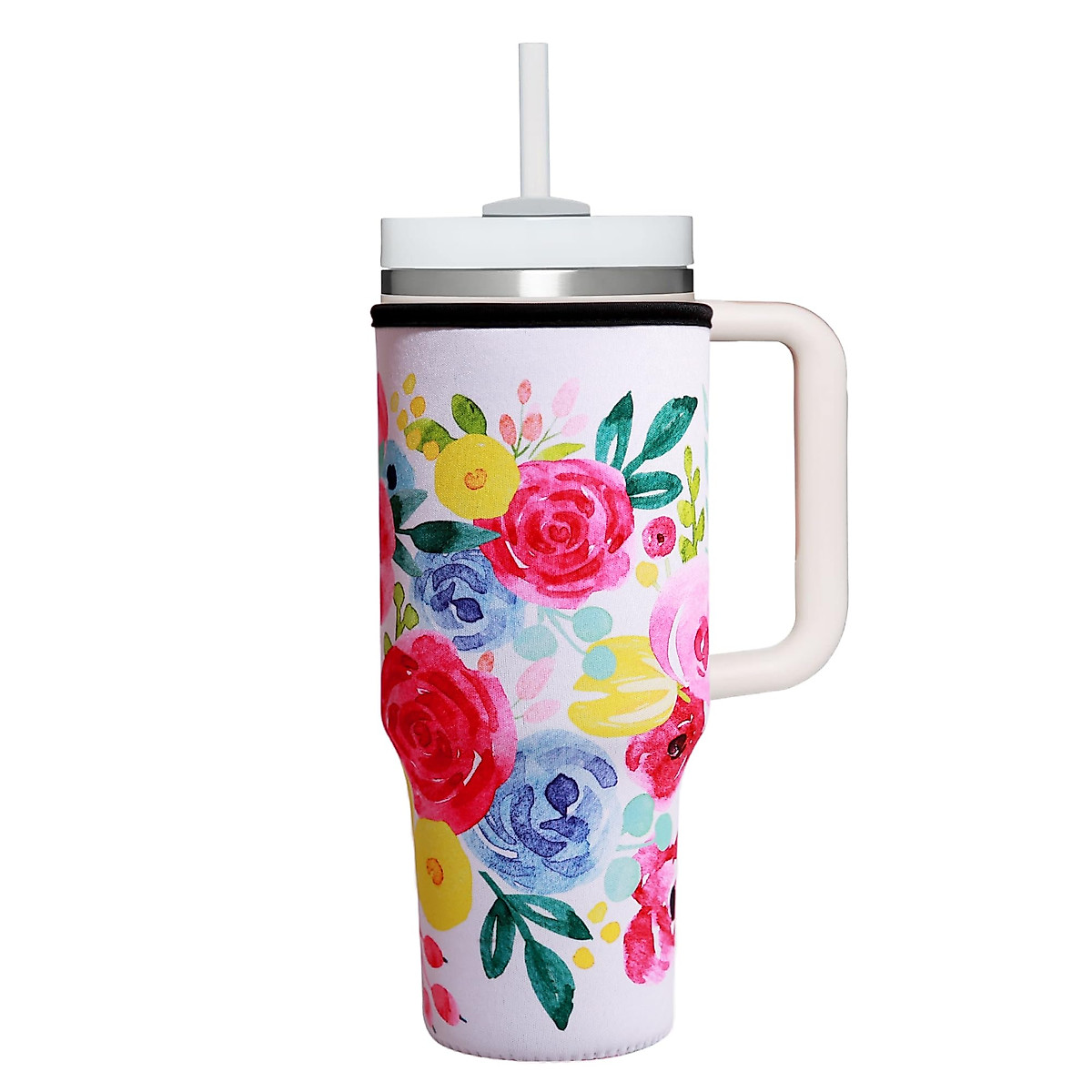 Neoprene Insulator Sleeve Compatible for Stanley 40 oz Tumbler with Handle, Stanley Quencher H2.0 FlowState,British Garden