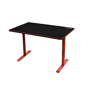 Arozzi Arena Leggero Gaming and Office Desk with Full Surface Water Resistant Desk Mat Custom Monitor Mount Cable Management Cut Outs Under The Desk Cable Management Netting - Red