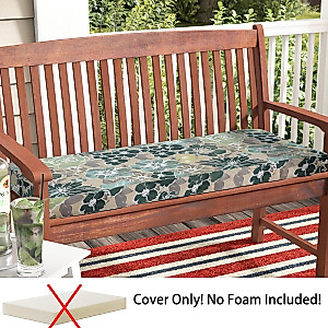 Magpie Fabrics Patio Bench Loveseat Cushion Covers (Replacement Cover only, No Insert!), Waterproof Fade Resistant Swing Cushion Slipcover with Ties(48x18x3 Inch, Green Floral)