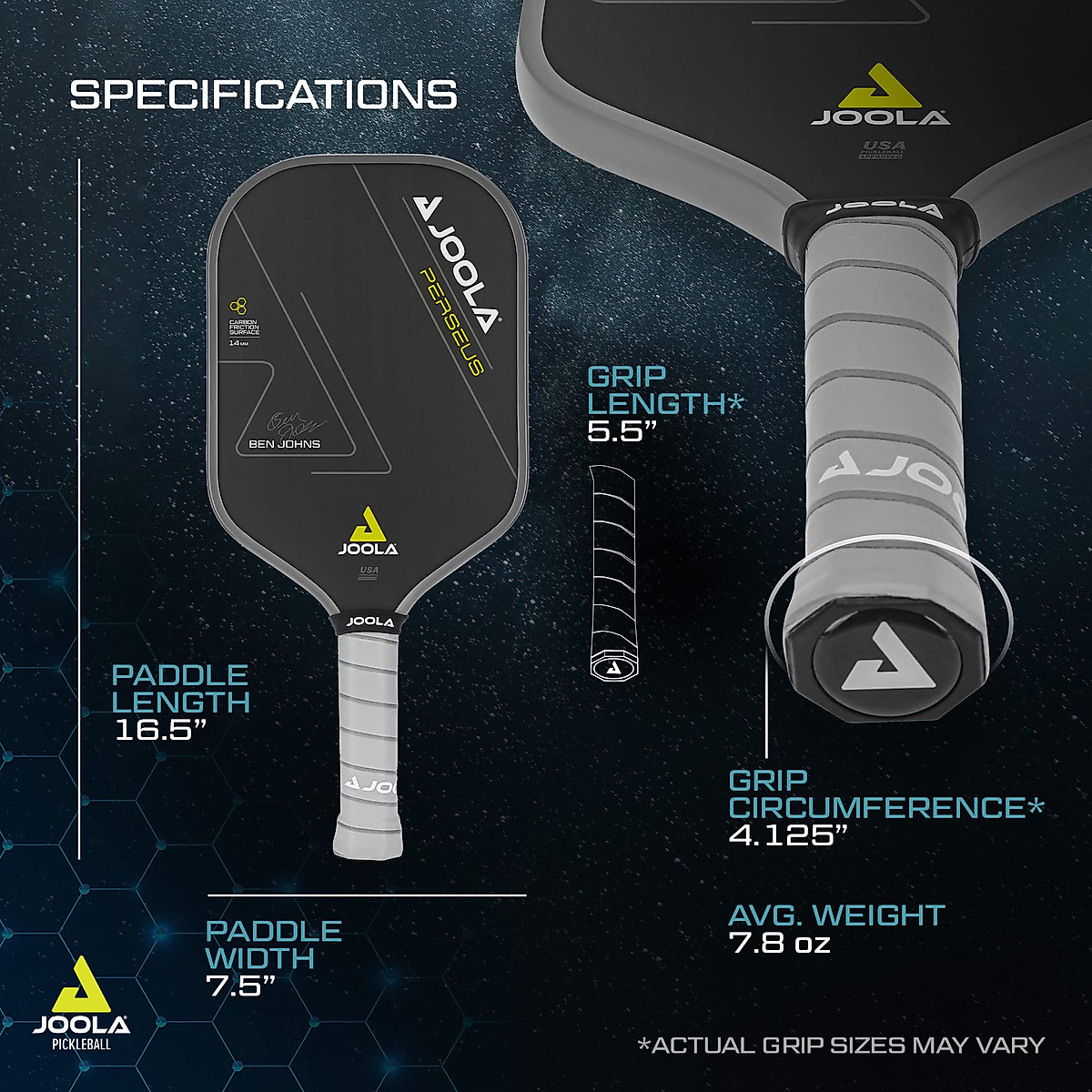 JOOLA Ben Johns Perseus Pickleball Paddle with Charged Surface Technology for Increased Power & Feel - Fully Encased Carbon Fiber Pickleball Paddle w/Larger Sweet Spot - USAPA Approved. 14mm Core