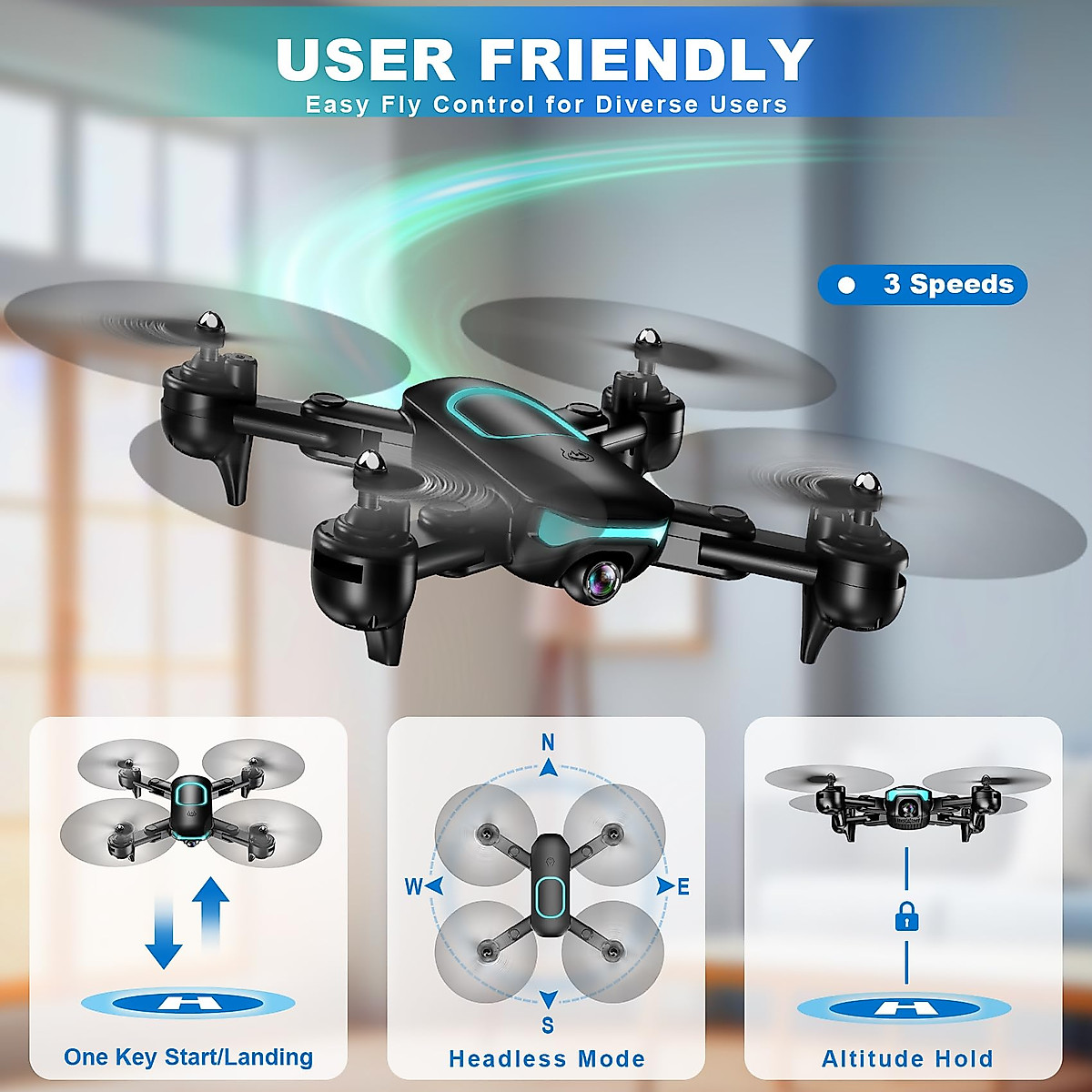 REDRIE Drone with Camera - Foldable Drone for Kids Adults with 1080P FPV Camera, Upgrade Altitude Hold, Gestures Selfie, Waypoint Fly, Headless Mode, 3D Flip, One Key Start, 3 Speed Mode, Circle Fly, 2 Batteries