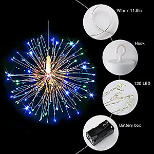 Techip 4PCS 120LED Starburst String Lights Christmas Halloween Lights Copper Wire Battery Operated Hanging Fairy Lights with Remote Timer Christmas Decorative Lights for Party Patio Indoor Outdoor