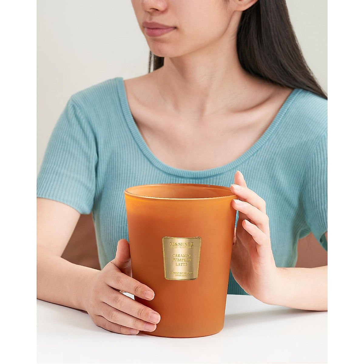 M&SENSE Fall Candles Caramel Pumpkin Latte Scented, 3 Wick Natural Soy Candles for Home Scented, Pumpkin Candle Gift for Halloween, Large 150H Long Lasting Slow Burn Luxury Jar Candle 35oz