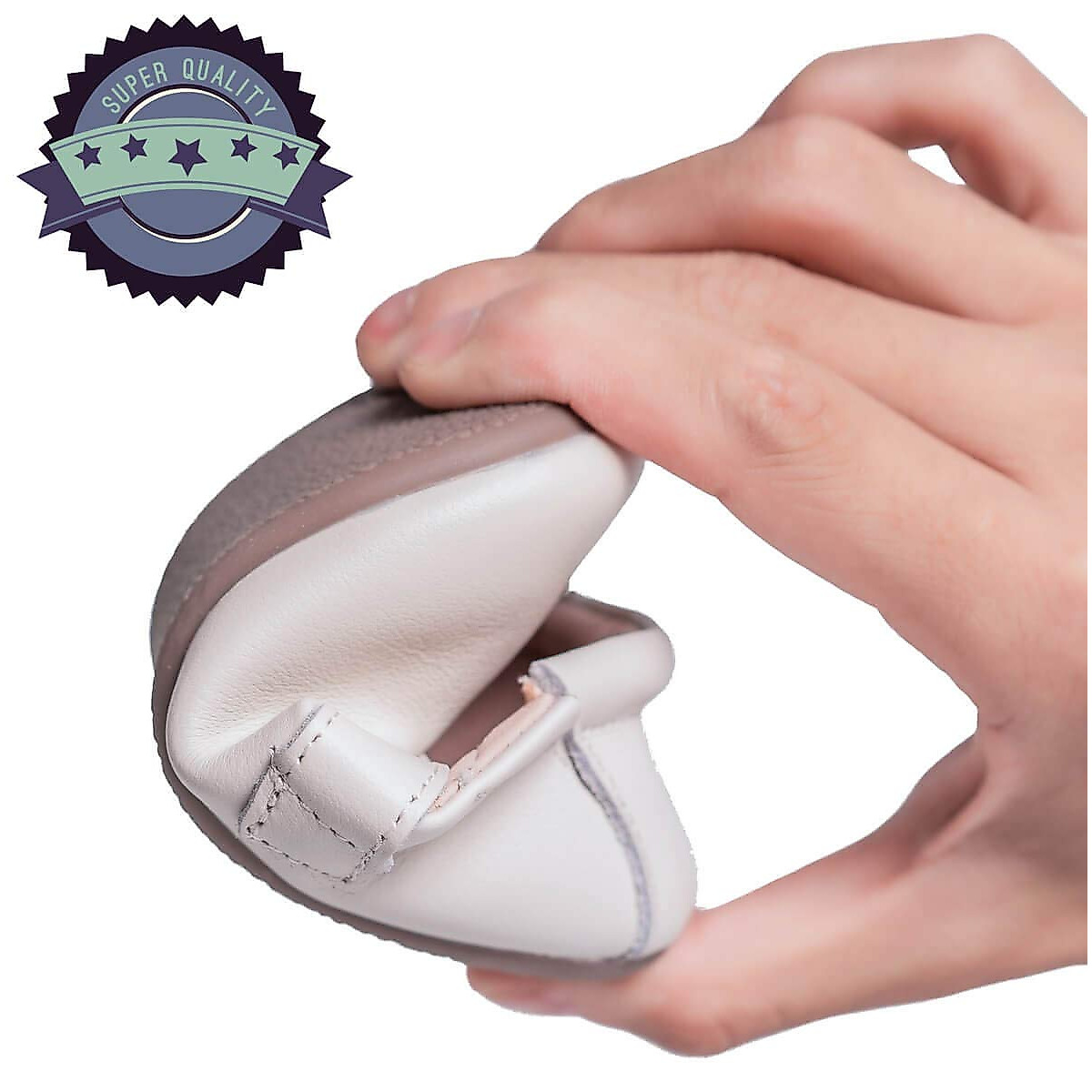 Mowoii Genuine Leather Baby Shoes for Girls Boys Infant Toddler Mary Jane Walking Shoes Prewalker Princess Wedding Dress Shoes Ballet Flats，Beige 12-18 Months