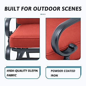 Crownland Outdoor Furniture Patio Conversation Set (Loveseat, Coffee Table, 2 Spring Chair) Metal Frame Wrought Iron Look with Cushions (Red)