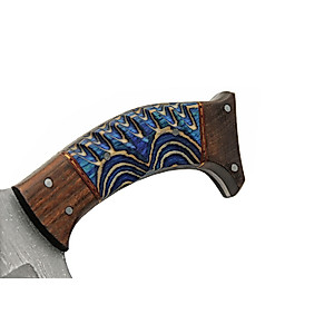 Damascus Steel Blue Pueblo Wood Handle 8 inch Hunting Knife
