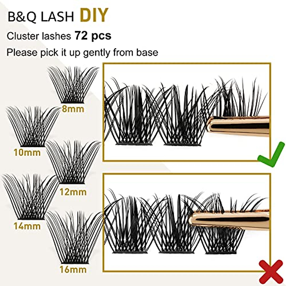 Lash Clusters B02 DIY Eyelash 72 Cluster Lashes C D Curl B&Q LASH Mega Volume Individual Lashes Eyelash Clusters Wispy Lashes Cluster DIY at Home (NM-D-8-16MIX)