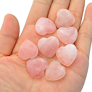 Marrywindix 15 Packs 0.8 Inches Healing Crystal Natural Rose Stone Heart Love Carved Palm Worry Stone Chakra Reiki Balancing