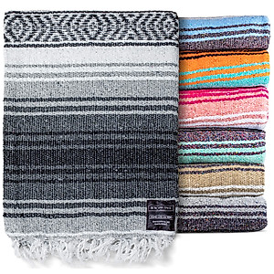 Benevolence LA Authentic Handwoven Mexican Blanket | Yoga Blankets, Outdoor, Picnic, Beach, Camping | Equestrian Saddle | Serape 50x70 inches - Gray, Pack of 1