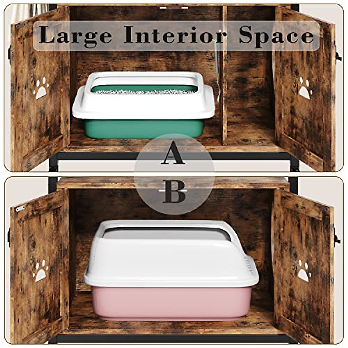 IRONCK Litter Box Enclosure with Cat Bed, 33" Large Cat Litter Box Furniture Hidden with Storage and Wheels, Easy Assembly, Cat House, Fit Most of Litter Box, Vintage Brown