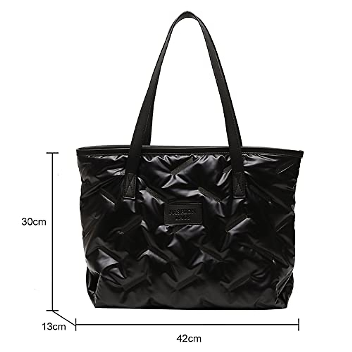 AZURAOKEY Puffer Tote Bag for Women, Quilted Cotton Padded Handbag, Women Shoulder Bags Soft Large Capacity Top-handle Bags Warm Zipper Simple Portable Lightweight for Girls Shopping-Black