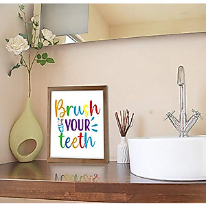 WhatSign Funny Bathroom Quote Art Print, Kids Bathroom Decor,Farmhouse Bathroom Decor,Bathroom Rules Typography,Signs & Rules Decorations ,Set of 4, 8" x 10", Unframed