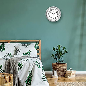 HITO 10 Inch Silent Wall Clock Battery Operated Non Ticking Glass Cover Silver Aluminum Frame, for Kitchen, Bedroom, Home Office, Living Room Decor