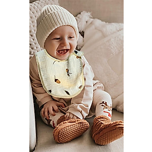 LittleCheek Baby Bibs for Boys & Girls, Organic Muslin Cotton Drool Bibs Waterproof, Soft Lap-shoulder Bibs w/Snaps for Teething Feeding, Sweet Baby Essentials Gifts for Unisex Newborn, 6 Pack