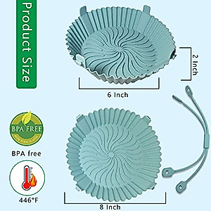 Air Fryer Silicone Liners, BBN 2 Pcs 8 inch Silicone Air Fryer Pot with lanyard Reusable Air Fryer Silicone Basket for 3 to 6 QT Air fryers Liners Silicone for Air fryer Oven Accessories (Red+Blue)