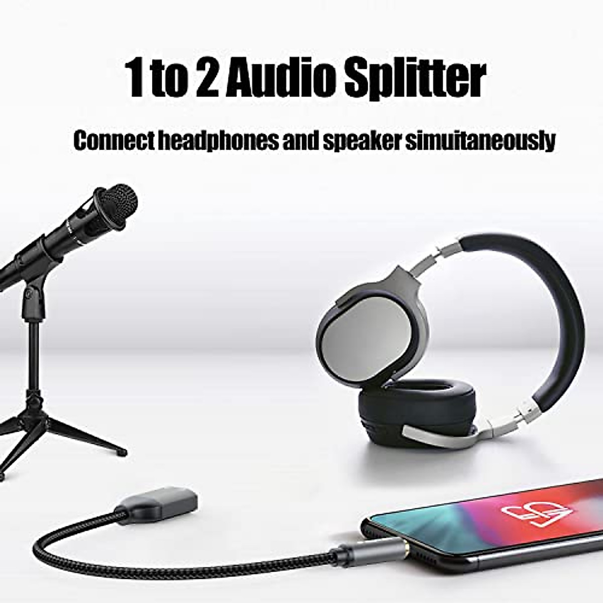 YOACELE 2 in 1 3.5mm Headphone Splitter Adapter, 3.5mm Male to Audio and Microphone Adapter, Compatible with iPhone, Samsung Phones and Tablets