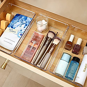 Fixwal 3 PCS Clear Drawer Organizer Set, 9 x 6 x 2 Plastic Rectangular Trays, Dresser Storage Bin Dividers for Cosmetics, Jewelry, Gadgets, Bathroom, Office, Bedroom.