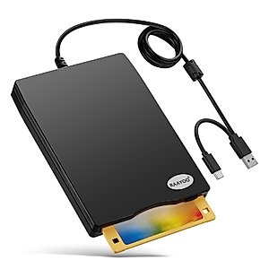 Floppy Disk Reader, External USB 2.0 & Type C Floppy Disc Reader, Portable 3.5 inch 1.44 MB Floppy Disk Drive for PC Laptop and Desktop with Windows 11/10/8/7/XP