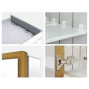 FOMAYKO Aluminum Bathroom Medicine Cabinet with Farmhouse Gold Framed 16x26 Inches Recess or Surface Mount Mirror Cabinet for Bathroom Toilet Kitchen