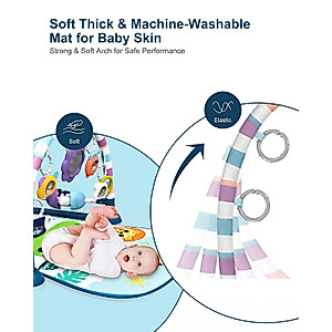 dearlomum Baby Play Mat Baby Gym,Funny Play Piano Tummy Time Baby Activity Mat with 5 Infant Sensory Baby Toys, Music and Lights Boy & Girl Gifts for Newborn Baby 0 to 3 6 9 12 Months（New Blue）