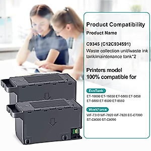 Hosaam C9345 Ink Maintenance Box Replacement for WF-7840 ET-16650 ET-16600 ET-8550 ET-5850 ET-5880 ET-8500 WF-7820 WF-7310 ET-5800 EC-C7000 ST-C8000 ST-C8090 Printers (C12C934591/PXMB9/C9345)(2 Packs)