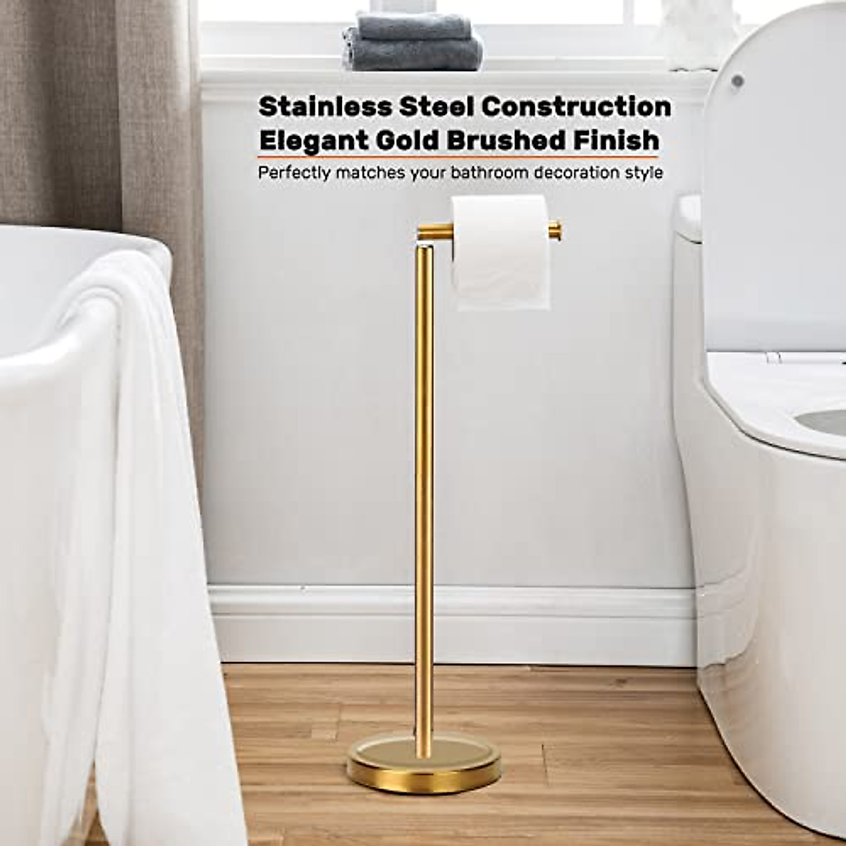 Toilet Paper Holder Stand Bathroom Toilet Paper Storage for 4 Paper Rolls with Heavy Base, Free Standing Toilet Paper Roll Holder (Gold)
