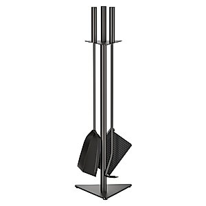 VODA Fireplace Tools Set, 4 Pcs 22.8 Inch Fireplace Tools Black Cast Iron Small Outdoor/Indoor Fireplace Accessories with Poker, Shovel, Broom, Fireplace Tool Stand