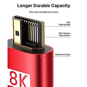 JSAUX HDMI Cables 2.1 2-Pack 6FT, 48Gbps 8K & 4K Ultra High Speed Braided HDMI Cable, 4K@120Hz 144Hz, 8K@60Hz, HDCP 2.2 & 2.3, HDR 10, eARC Compatible with Laptop Monitor UHD TV PS5 PS4 Dolby -Red