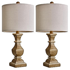 PoKat 20.5" Mid Century Table Lamp Sets of 2 for Living Room Retro Style Farmhouse Table Lamp for Bedroom Classic Beige Resin Bedside Night Light Lamps