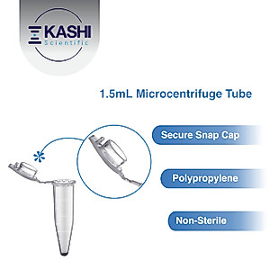 Kashi Scientific 1.5mL Microcentrifuge Tube with Snap Cap [1000/Pack] 1.5 mL Centrifuge Tubes with Flip Cap, Clear Graduation, Polypropylene, Plastic Lab Snap Tubes