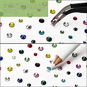 OUTUXED 5400pcs Multicolor Rhinestones 12 Mixed Color Hotfix Rhinestones Flatback Gemstones and Crystals for Crafts, Clothes with Tweezers and 2 Picking Pens