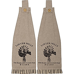 VHC Brands Sawyer Mill Charcoal Kitchen Hand Towel Set Vintage Windmill Cotton Muslin Tea Towels