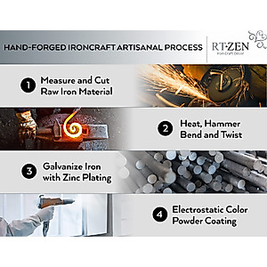 RTZEN Black Wrought Iron Wall Mounted Towel Holders and Coat Hooks Set - Handcrafted Classic Farmhouse Multipurpose Hanging Pieces for Home - Hand Towel Bar, Bath Towel Bar and 3 Pack Double Hooks