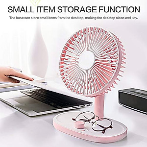 SmartDevil 6.5“ Small Desktop Fan, Personal Desk Fan With Storage Function, 2600 mAh Battery Operated Table fan, Smart Timing Function, Stepless Speed Regulation, for Home, Office, Bedroom, Pink
