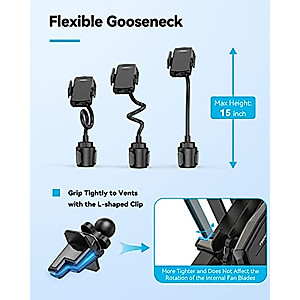 TECKNET Cup Holder Phone Mount for Car - Vent Clip with Cars, Trucks - Adjustable Gooseneck Cradles - Compatible with iPhone, Samsung, Google and Other 4''-7'' Cell Phones