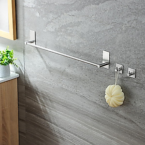 Taozun Towel Bar - 24 Inch Towel Holder with 2 Packs Adhesive Hooks, Hand Towel Rack Stick on Wall, Stainless Steel Bathroom Hardware Accessory Kit