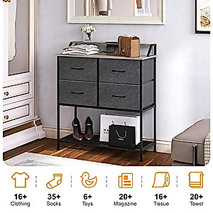 Dresser for Bedroom - Fabric Dresser TV Stand with Charging station, Drawer Dresser Organizer with Wood Top Sturdy Steel Frame, Extra Deep Drawer Storage Tower for Closet Living Room Entryway