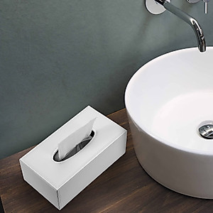 Tissue Box Cover, PU Leather Tissue Box Holder Rectangular Tissue Holders for Home/Office/Car Decoration 9.92"X5.51"X3.62" - White