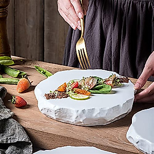 KOWMcp Dinner Plates Creative Stone Ceramic Plate Row Plate Dessert Plate Black and White Gold Special Shape Tableware Dinner Plate