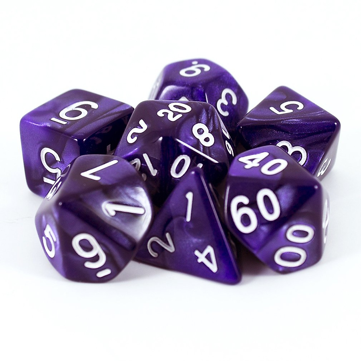 Purple RPG Dice - Full Polyhedral Set - Pearl Effect