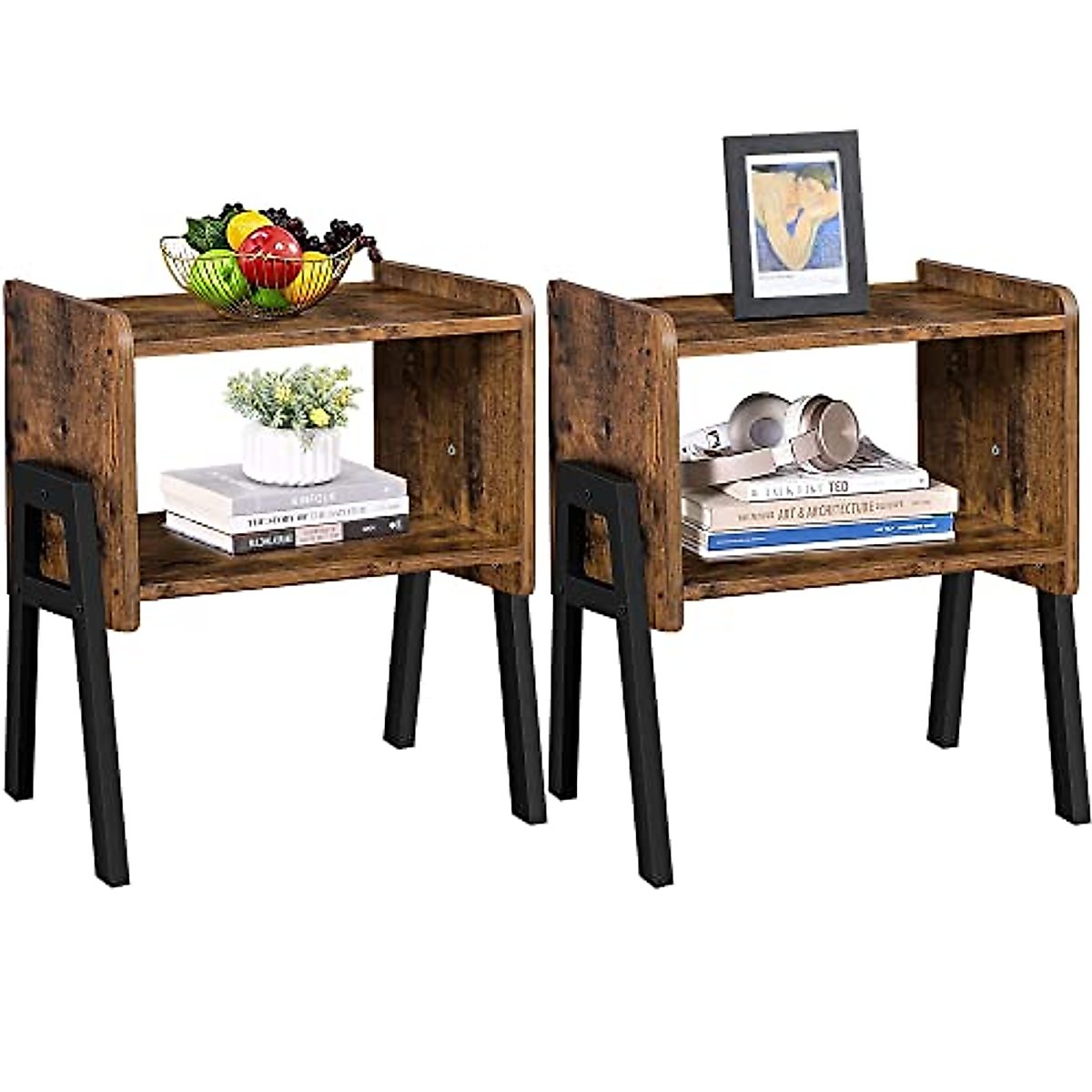 TUTOTAK Nightstnd, Set of 2, Stackable End Tables, Side Table, Bedside Tables with Open Storage Shelf, Bedroom, Living Room, Rustic Brown TB01BB039
