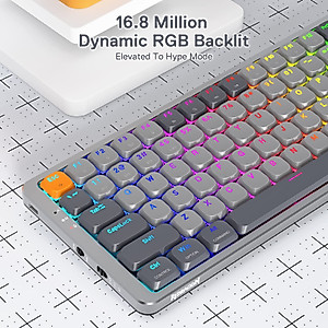 Redragon K652 75% Wireless RGB Mechanical Keyboard, Tri-Mode 84 Keys Ultra-Thin Gaming Keyboard w/Aluminum Top Plate, 100% Supported Win/Mac System & Low Profile Brown Switch