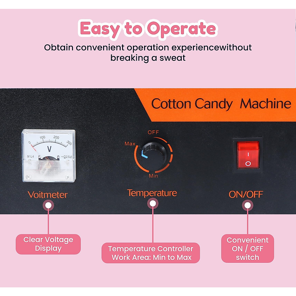 Cotton Candy Machine Commercial, 1000W Electric Cotton Candy Maker Machine, Candy Floss Machine with Stainless Steel Bowl and Sugar Scoop for Kids Birthday, Family Party Pink