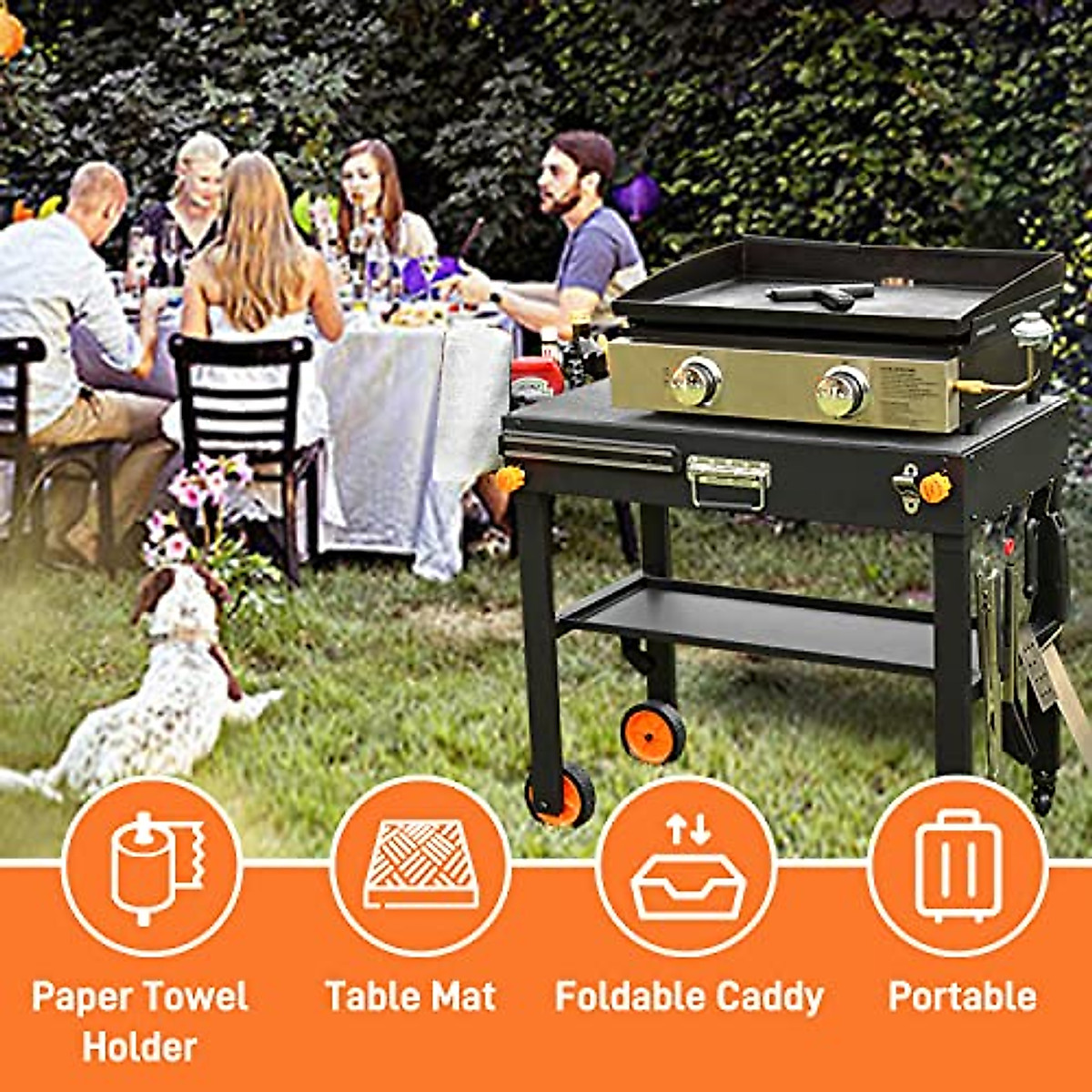 EUTRKei Grill Table for Blackstone Griddle, Portable Griddle Table with Caddy - Fit 17” or 22” Other Tabletop Grill, Foldable Ninja Grill Stand& Blackstone Griddle Stand for Outdoor Tailgating-Camping