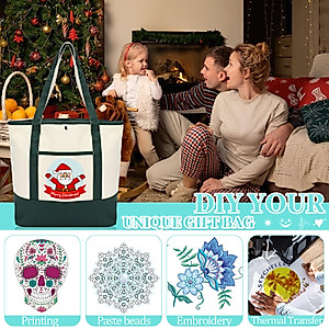 Sanwuta 16 Pack Polyester Canvas Tote Bags Bulk with Outer Pocket Extra Large Reusable Grocery Shopping Travel Blank Tote Bag for Women Mother, 17.7 x 4.7 x 13.8 Inches